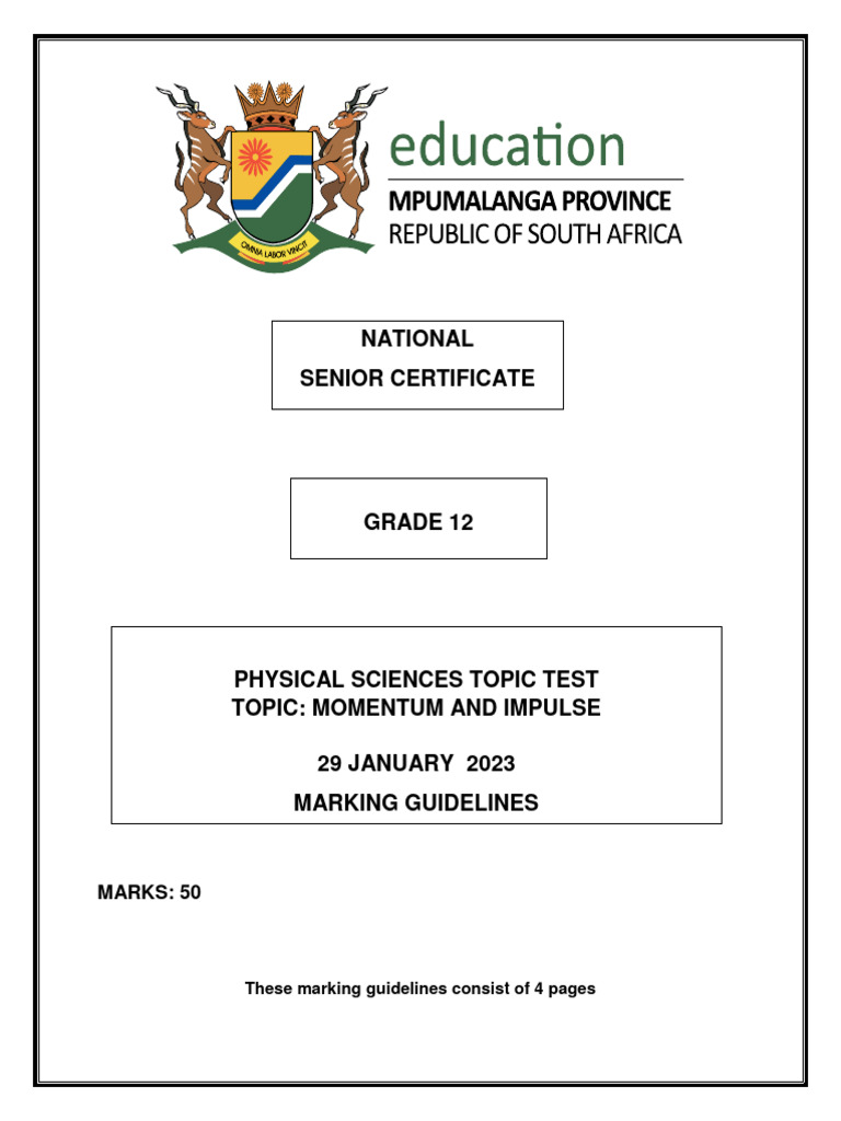 Topic Test Memo (Momentum & Impulse 2024) - 1 - 240128 - 220950 | PDF ...