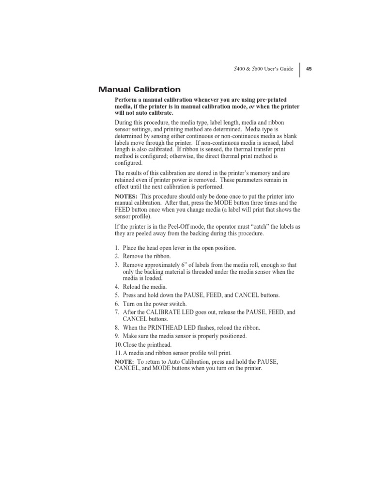 Manual Calibration: S400 & S600 User's Guide | PDF | Printer (Computing) | Manufactured Goods