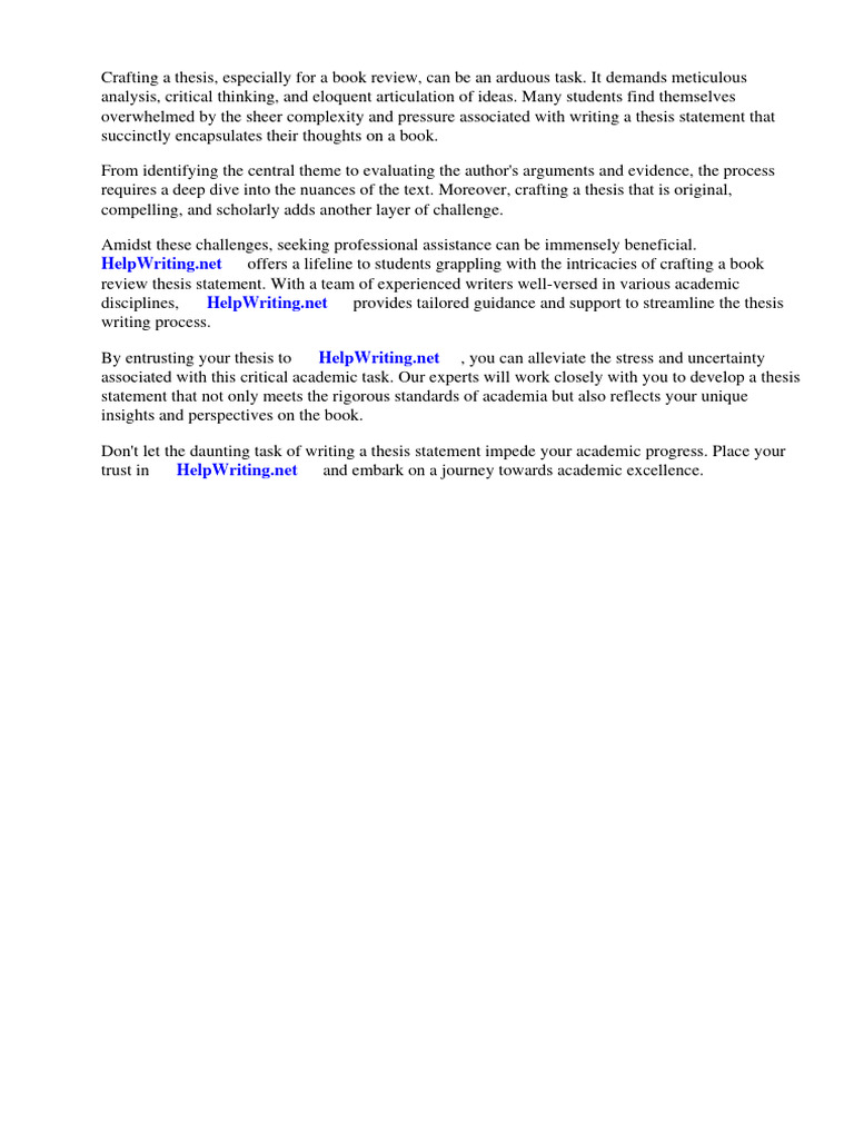 Example Book Review Thesis Statement | PDF | Essays | Thesis