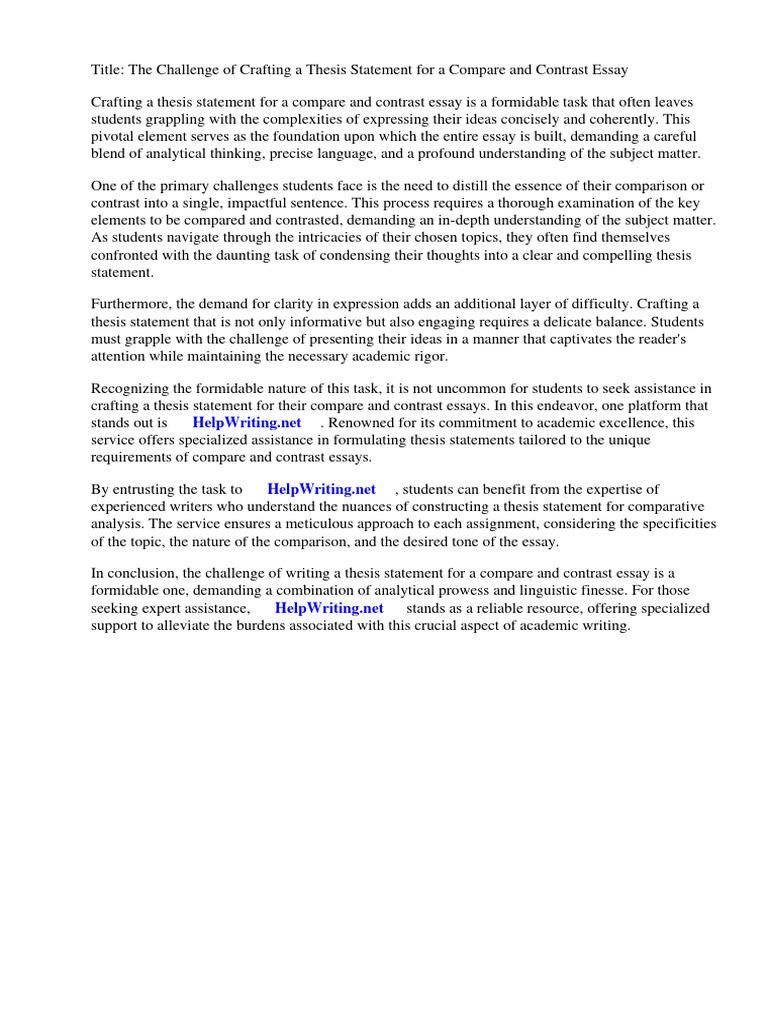 Thesis Statement Compare and Contrast Essay | PDF | Essays | Thesis