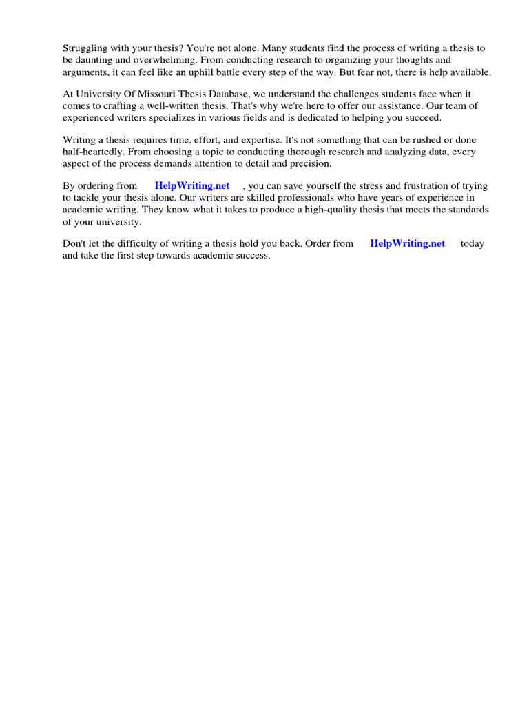 University of Missouri Thesis Database | PDF | Thesis | Databases