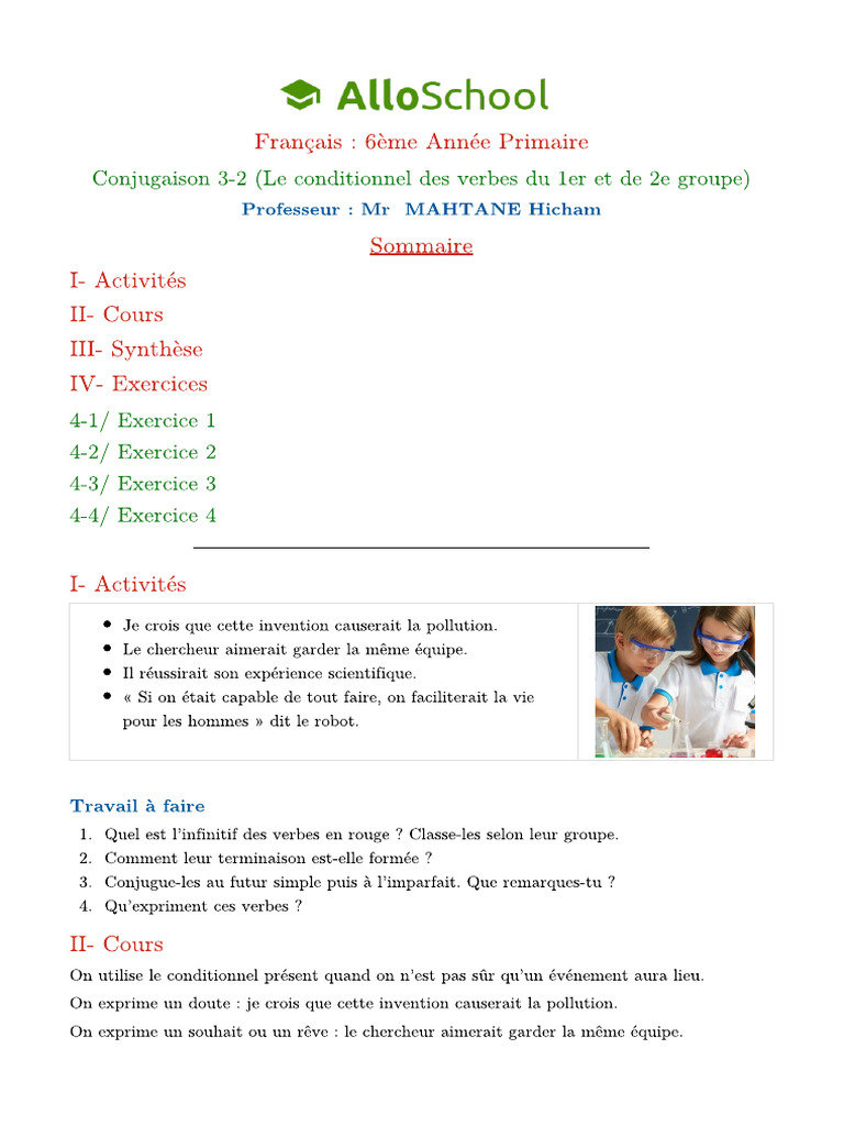 Conjugaison 3 2 Le Conditionnel Des Verbes Du 1er Et de 2e Groupe 1 | PDF
