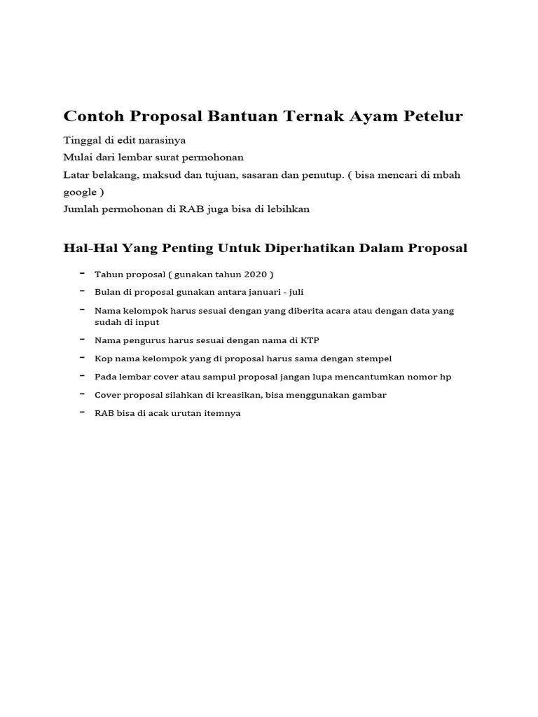 Contoh Proposal Bantuan Ternak Ayam Petelur | PDF Contoh Proposal Bantuan Ternak Ayam Petelur | PDF