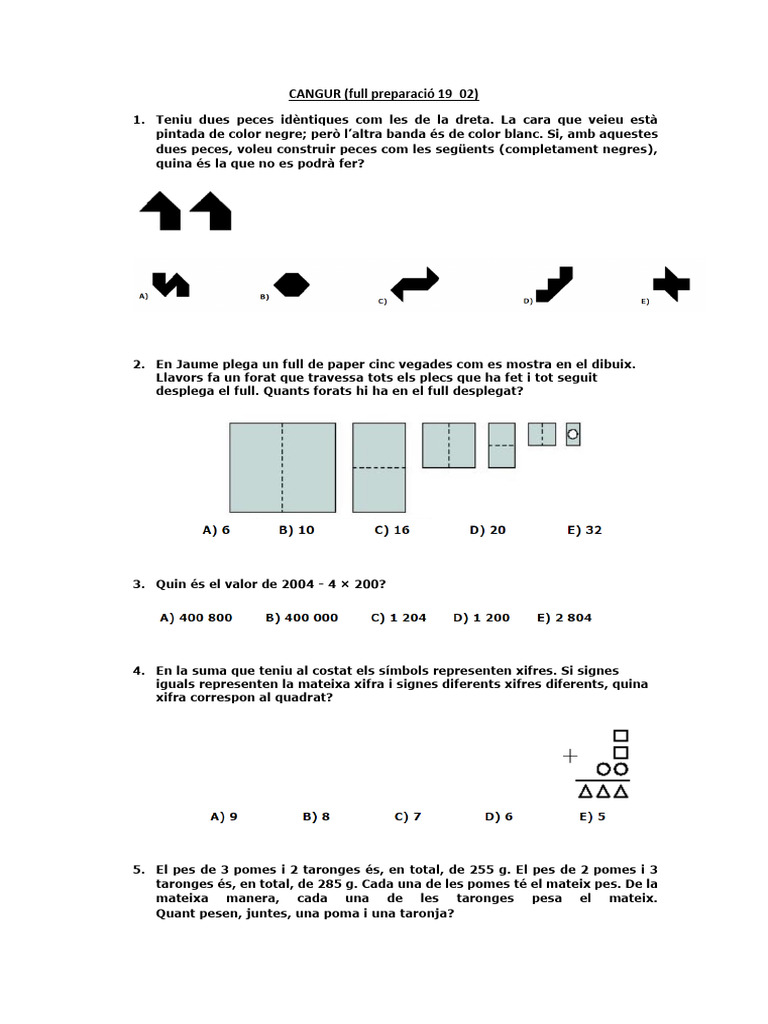 Problemes Prova Cangur (3r I 4t ESO) | PDF