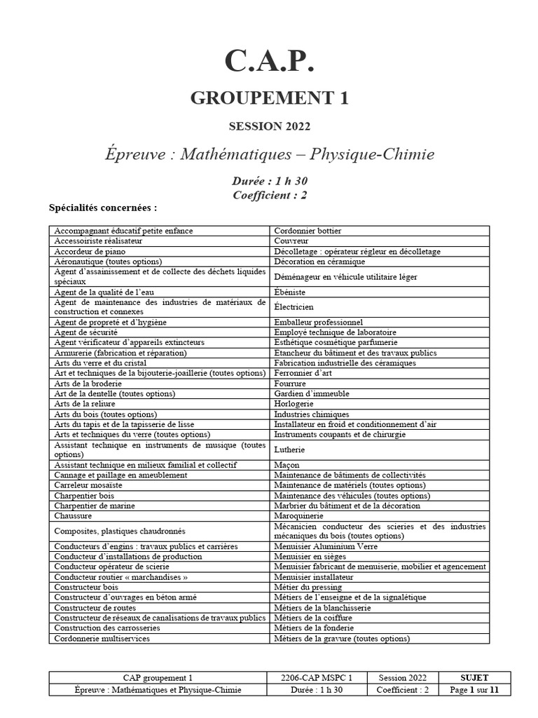 Sujet CAP 2022 MathsSciences Gpt1 1 | PDF