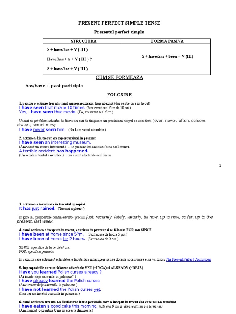 Presentul Perfect Simplu | PDF | Style (Fiction) | Grammar