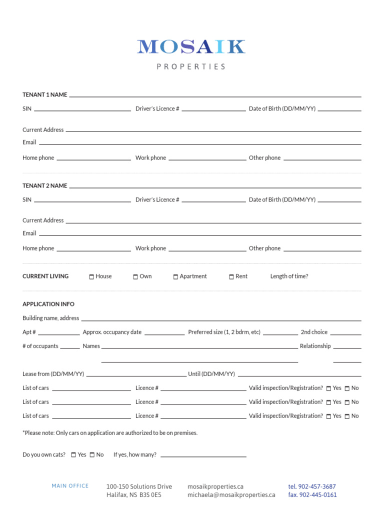 Nova Scotia Rental Application Form | PDF | Leasehold Estate | Lease