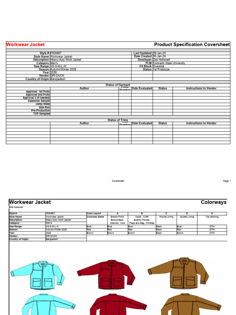 Zoe Hollowell - Excel Tech Pack - Am 375 - 2024 | PDF | Seam (Sewing) | Clothing