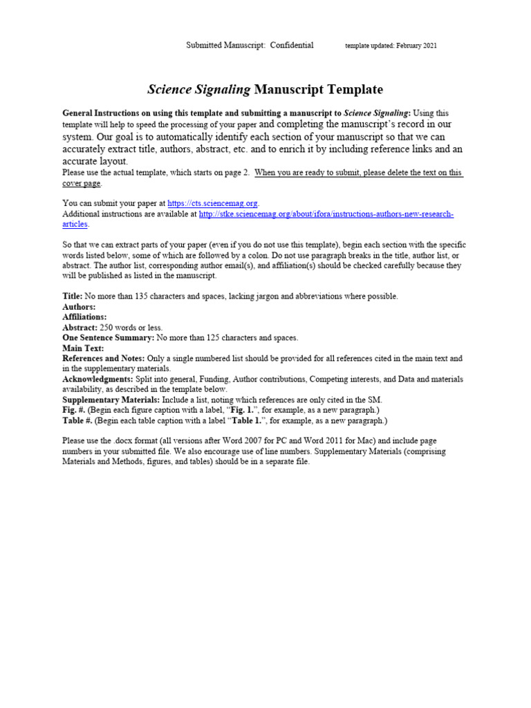 Scisignal Ms Template 2021 | PDF | Paragraph | Text