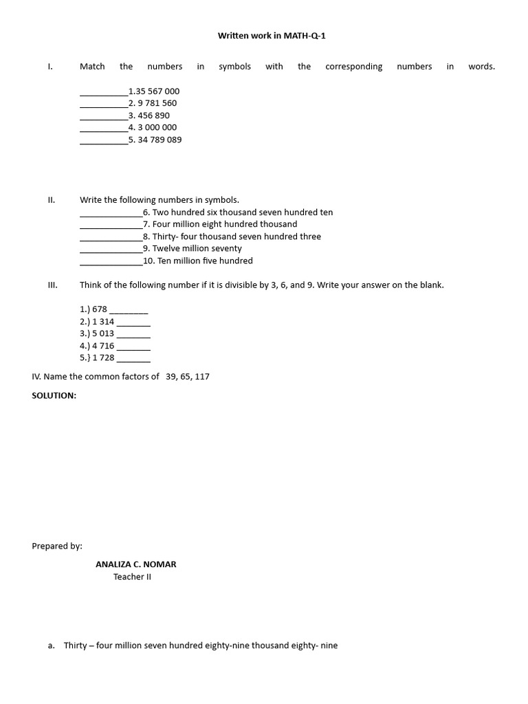 Written Work in MATH | PDF