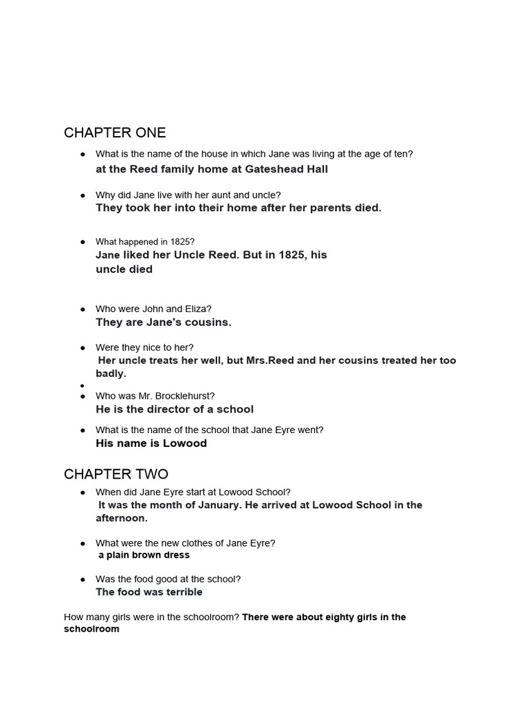 Aya ElKhayat El Khayat - Jane Eyre Reading Comprehension Questions | PDF