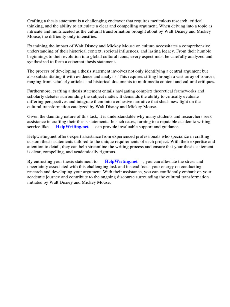 Thesis Statement For Walt Disney and Mickey Mouse A Cultural ...
