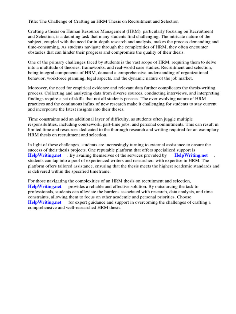 Hrm Thesis on Recruitment and Selection | PDF
