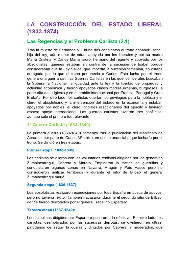 Resumen Historia Tema 2 La Construcción Del Estado Liberal | PDF | España | Gobierno de españa