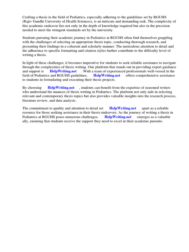 Thesis Topics in Pediatrics Rguhs | PDF