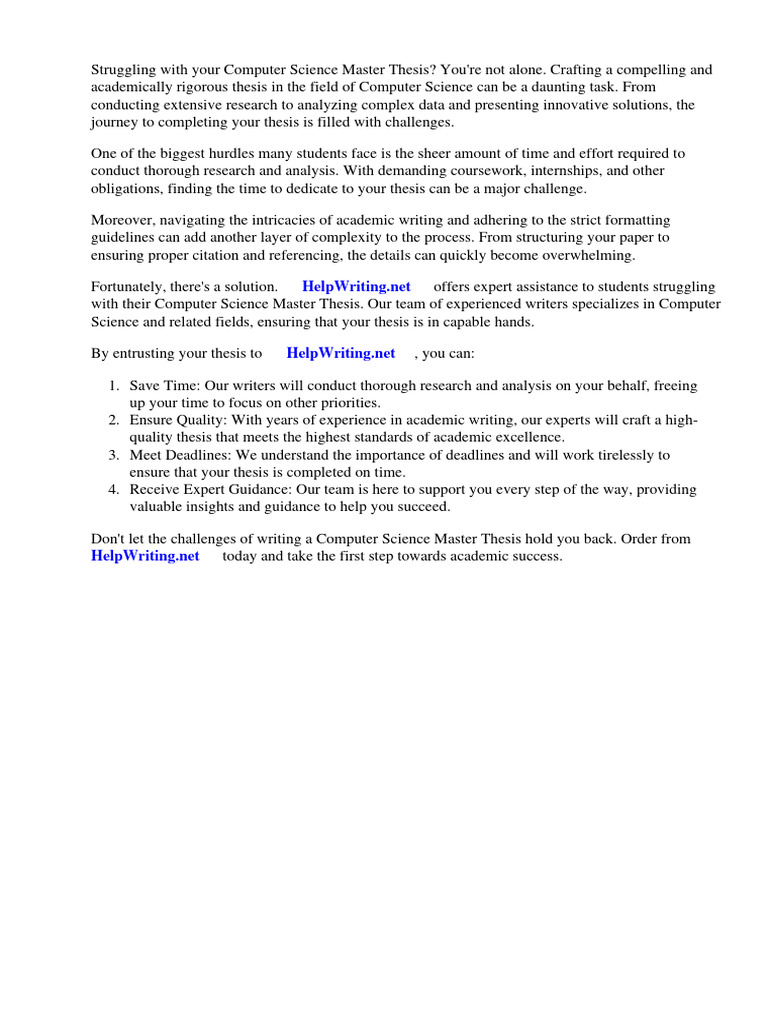 Computer Science Master Thesis Sample | PDF