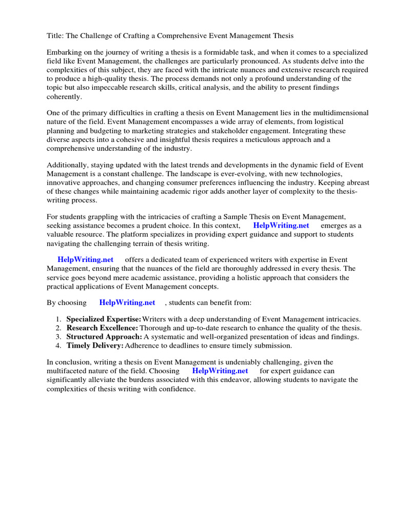 Sample Thesis Event Management | PDF | Thesis | Expert