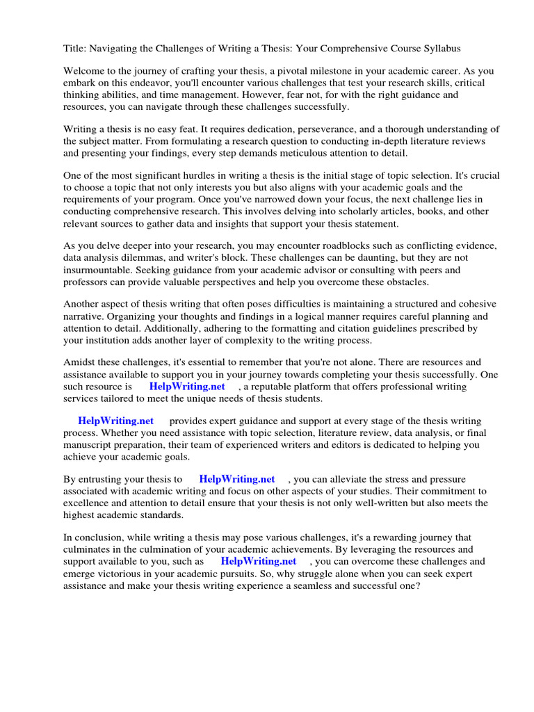 Thesis Course Syllabus | PDF | Thesis | Cognition