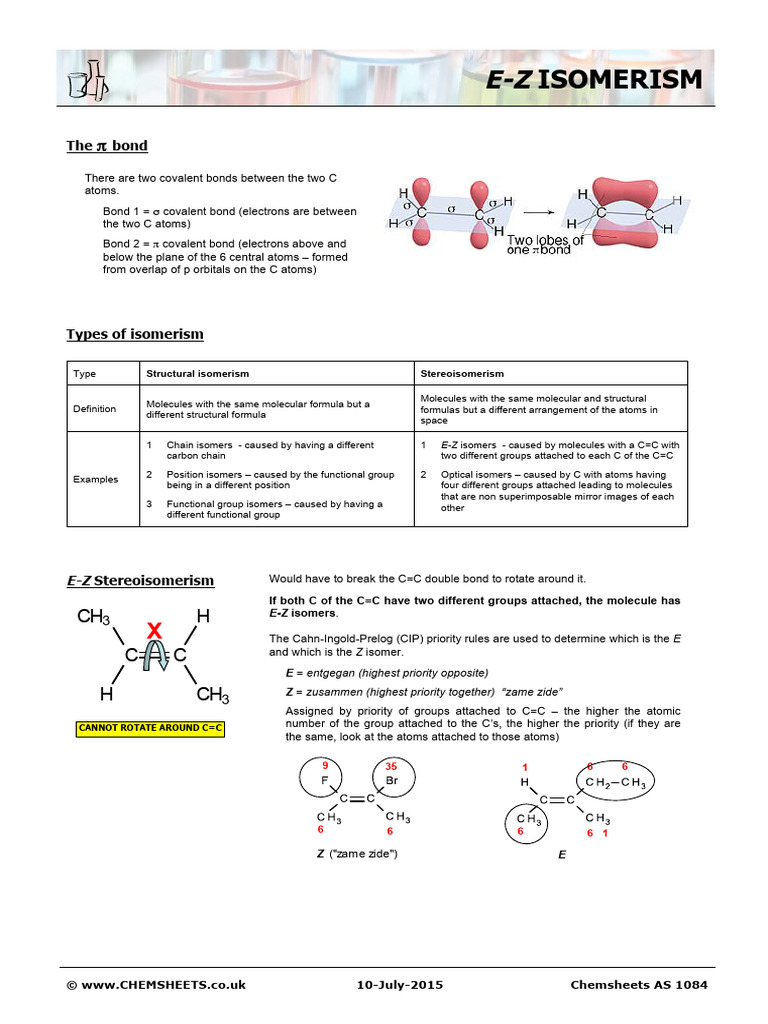 Lesson 1 - EZ Isomers HW Chemsheets | PDF | Isomer | Molecules