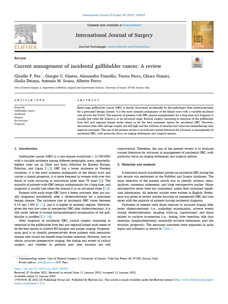 Current Management of Incidental Gallbladder Cancer - A Review | PDF ...