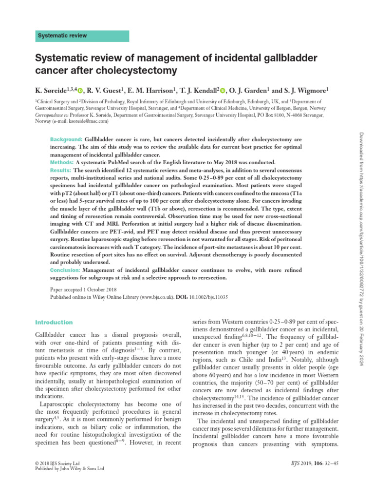 Systematic Review of Management of Incidental Gallbladder Cancer After ...