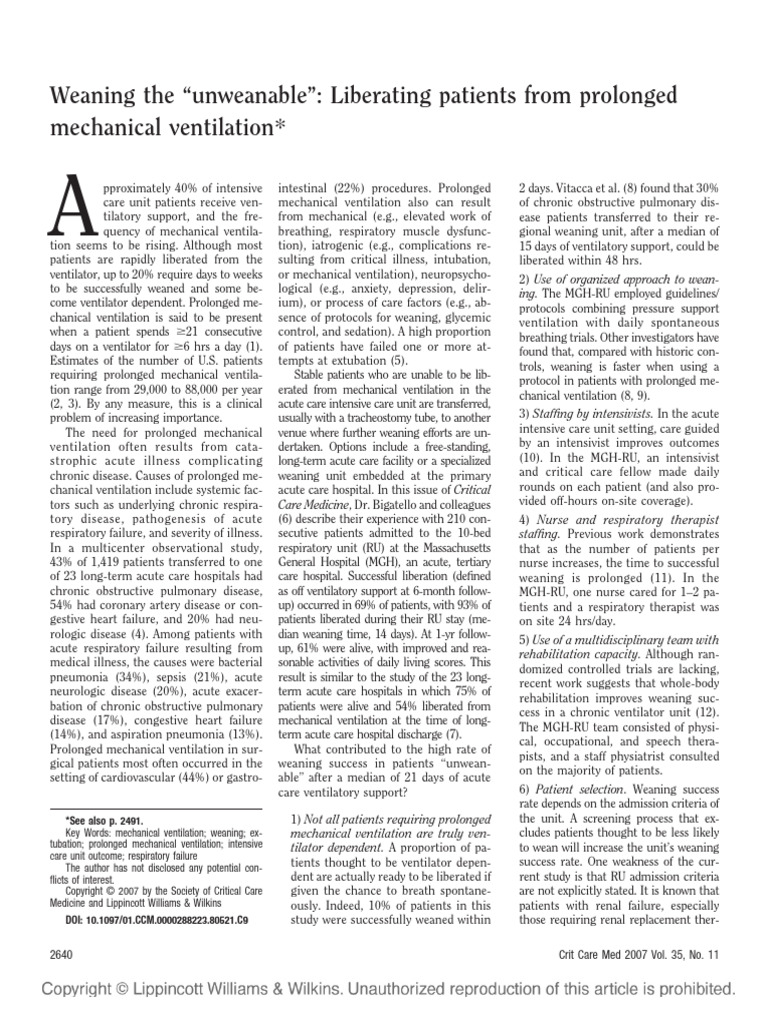 Weaning The "Unweanable" - Liberating Patients From Prolonged ...