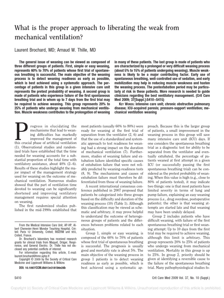 Proper Approach To Liberating The Weak From Mecanichal Ventilation ...