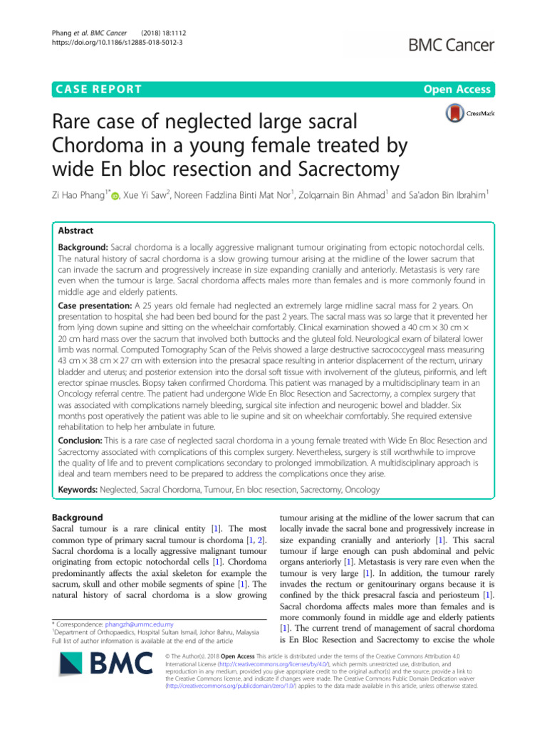 Rare Case of Neglected Large Sacral Chordoma in A Young Female Treated ...