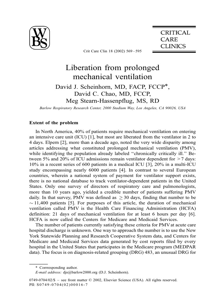 Liberation From Prolonged Mechanical Ventilation (Crit Care Clin 2002 ...