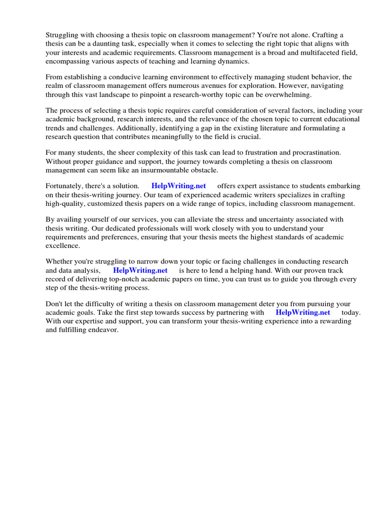 Thesis Topics On Classroom Management | PDF | Teachers | Classroom ...