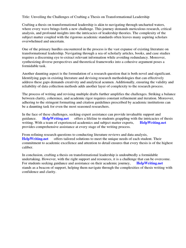 Thesis Transformational Leadership | PDF | Transformational Leadership ...