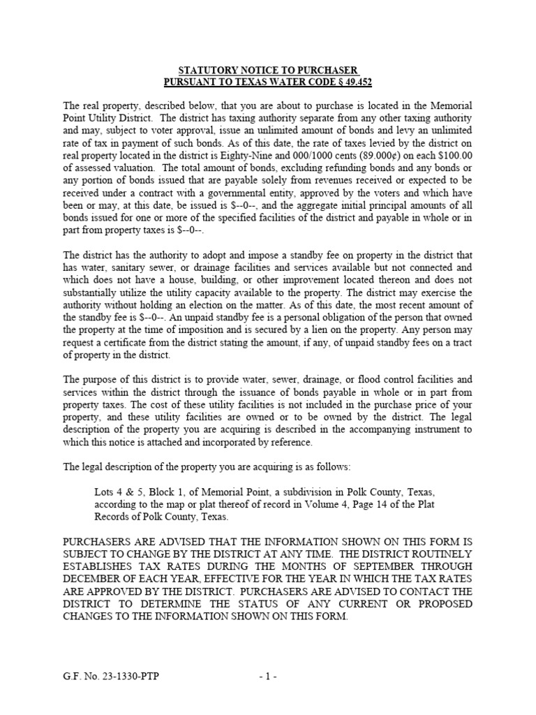 Utility District Notice (Memorial Point) | PDF