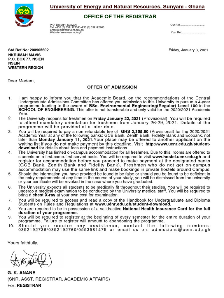Admission Letter | PDF