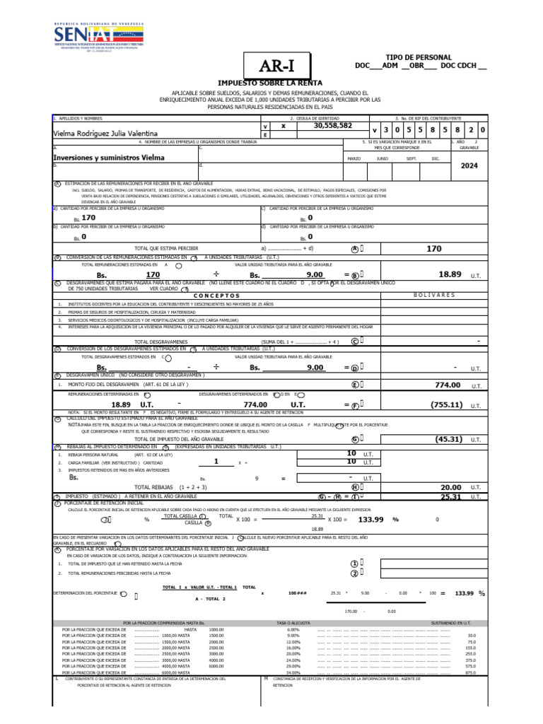 Formulario Ari 2024 | PDF | Porcentaje | Impuestos