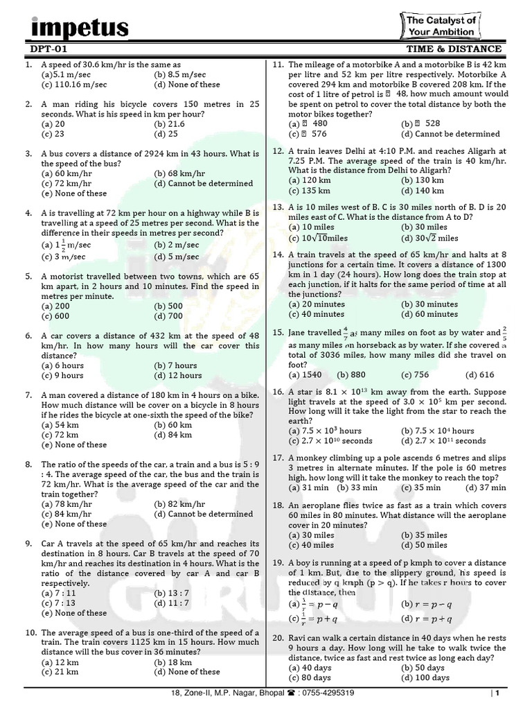 Time & Distance Practice Problems | PDF