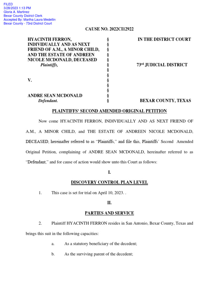2023.03.28 - Plaintiffs Second Amended Petition - FS | PDF