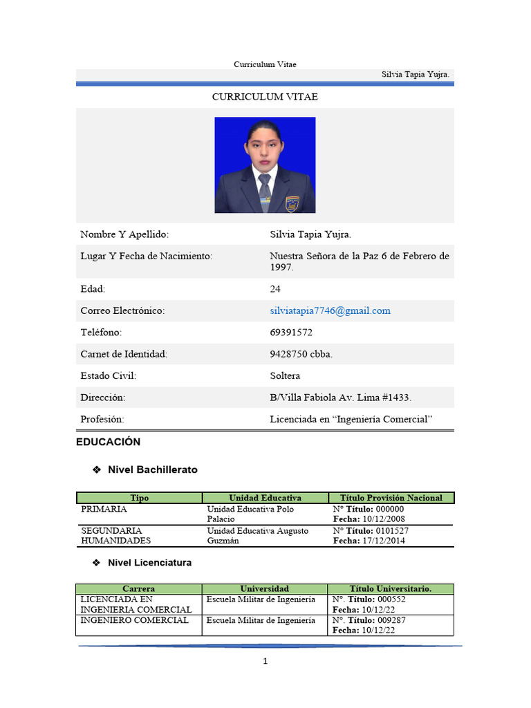 Curriculum Vitae-Silvia Tapia Yujra. | PDF | Microsoft Office