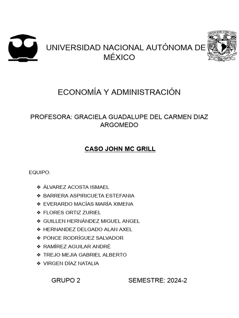 Tarea 2. Caso 1 John MC Grill | PDF