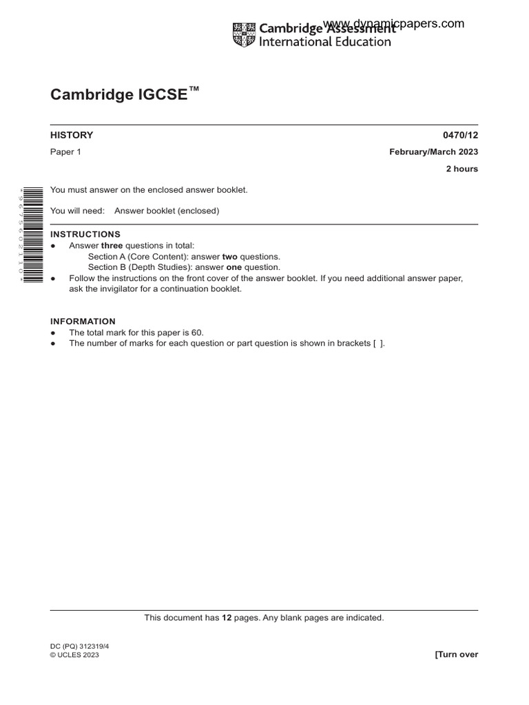 Cambridge IGCSE: HISTORY 0470/12 | PDF