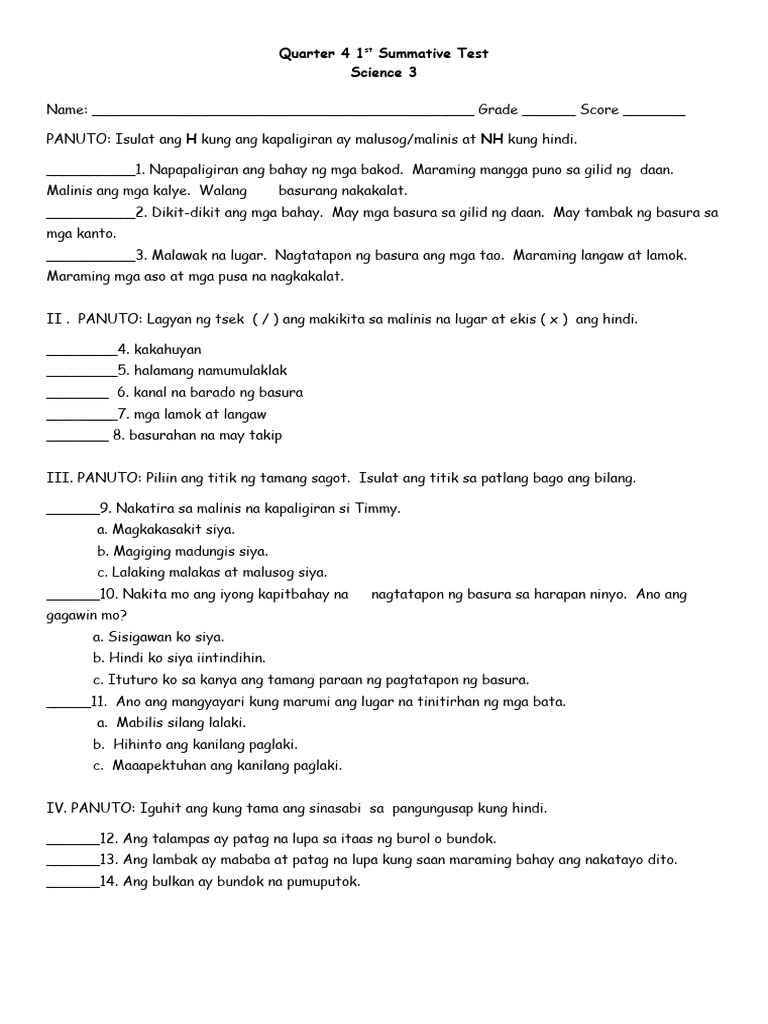 Quarter 4 1st Summative Test Science 3 | PDF