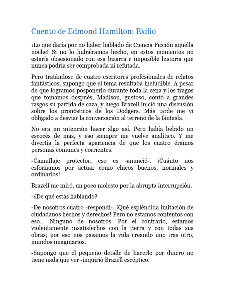 Cuento de Edmond Hamilton-Exilio | PDF