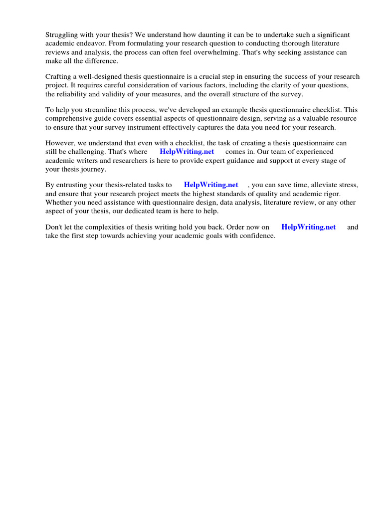 Example Thesis Questionnaire Checklist | PDF | Survey Methodology ...