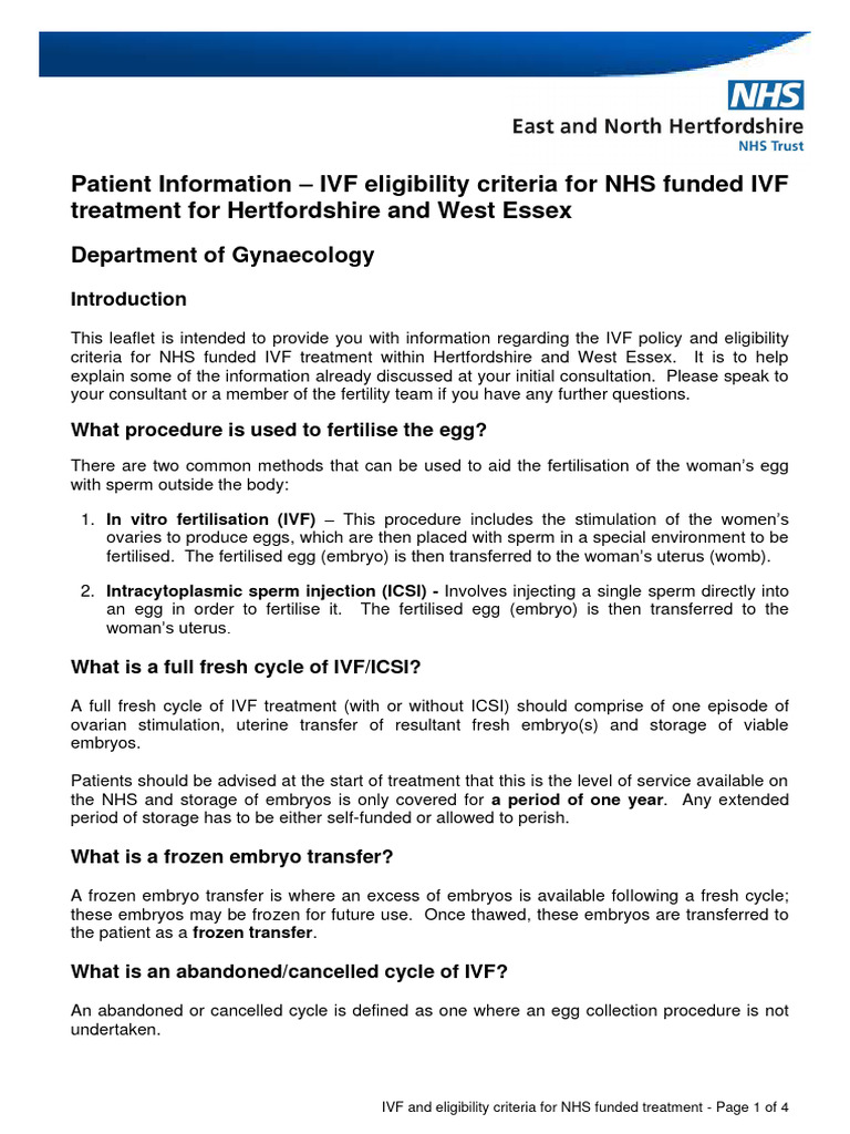 NHS IVF Eligibility in Herts & Essex | PDF | In Vitro Fertilisation ...
