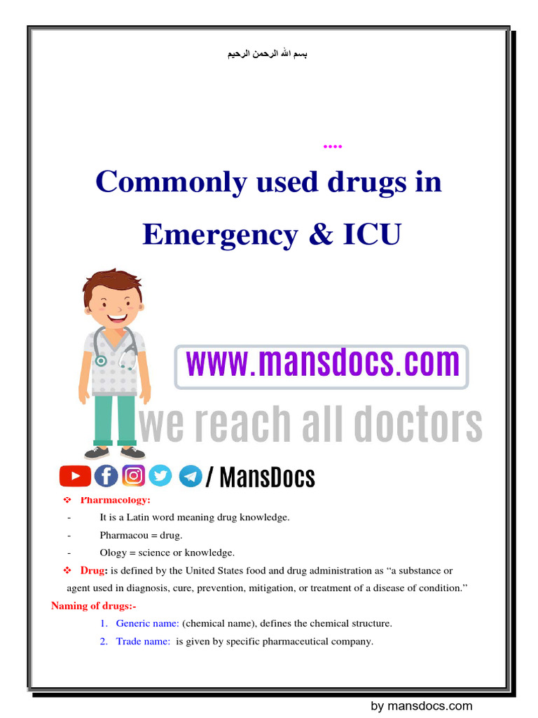 Commonly Used Drugs in Emergency & ICU by Mansdocs | PDF