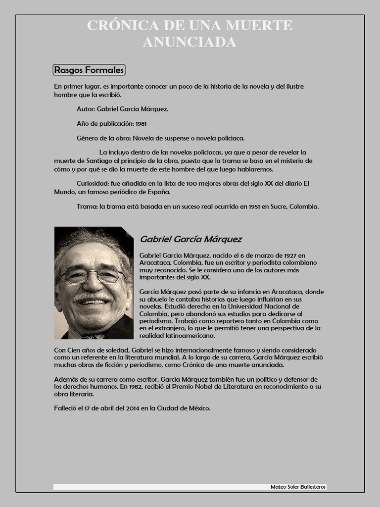 Cronicas de Una Muerte Anunciada | PDF