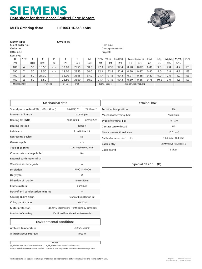 1LE1003 1DA43 4AB4 Datasheet en | PDF | Physical Sciences | Physical Quantities