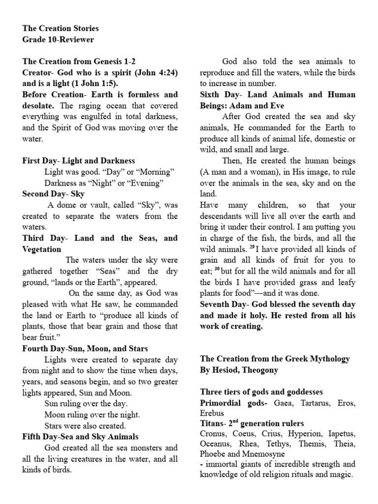 The Creation Stories | PDF | Ancient Greek Religion | Comparative Mythology