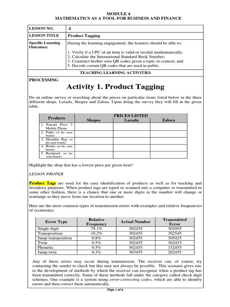 MMW Module 4 - 4 Product Tagging | PDF | Qr Code | Universal Product Code