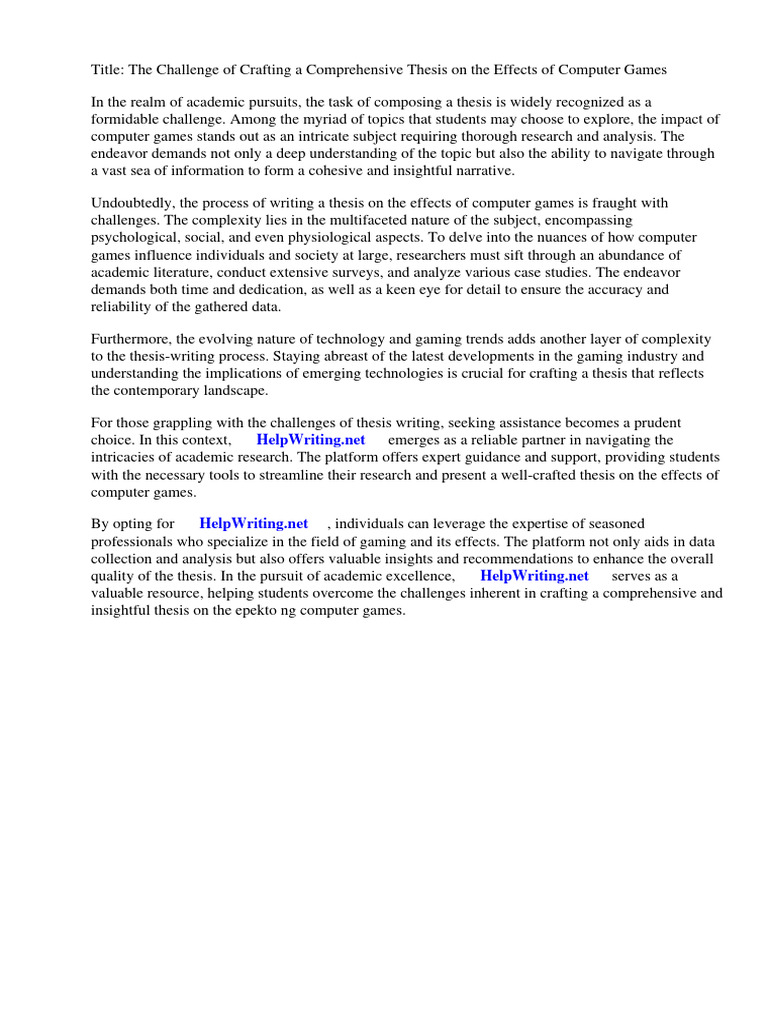 Epekto NG Computer Games Thesis | Download Free PDF | Expert