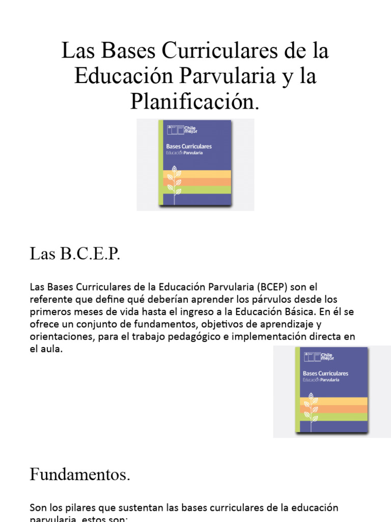 Las Bases Curriculares de La Educación Parvularia y La Planificación ...